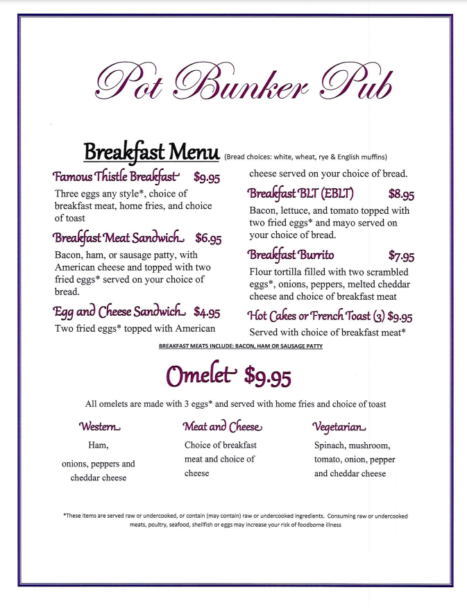 Breakfast Menu - Thistle Golf Club